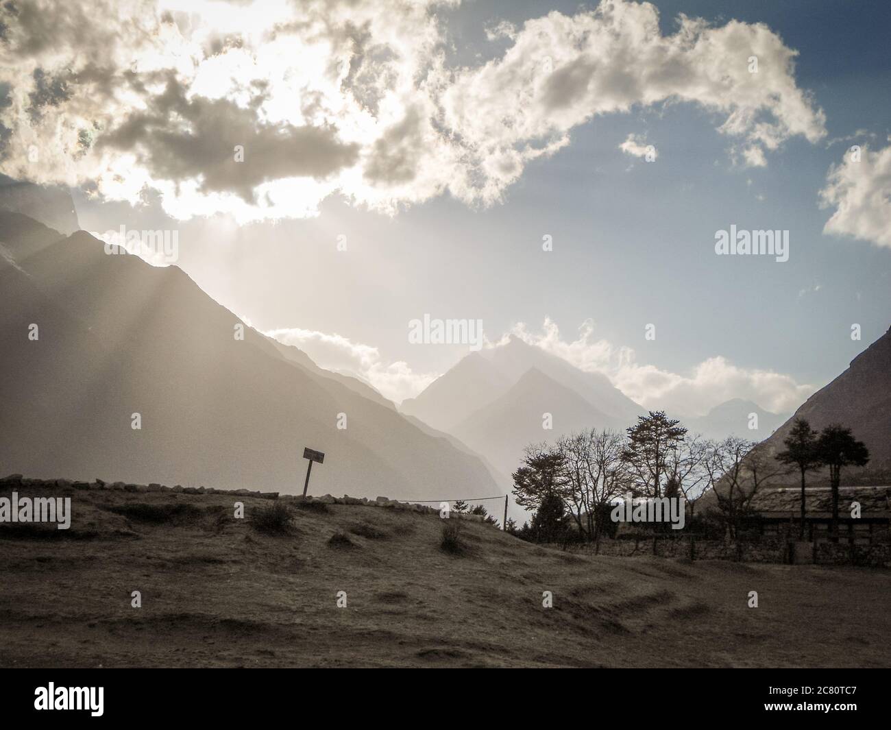 Panoramic view in the sunset in Nanche Bazar, Nepal.Lots of copy space ...