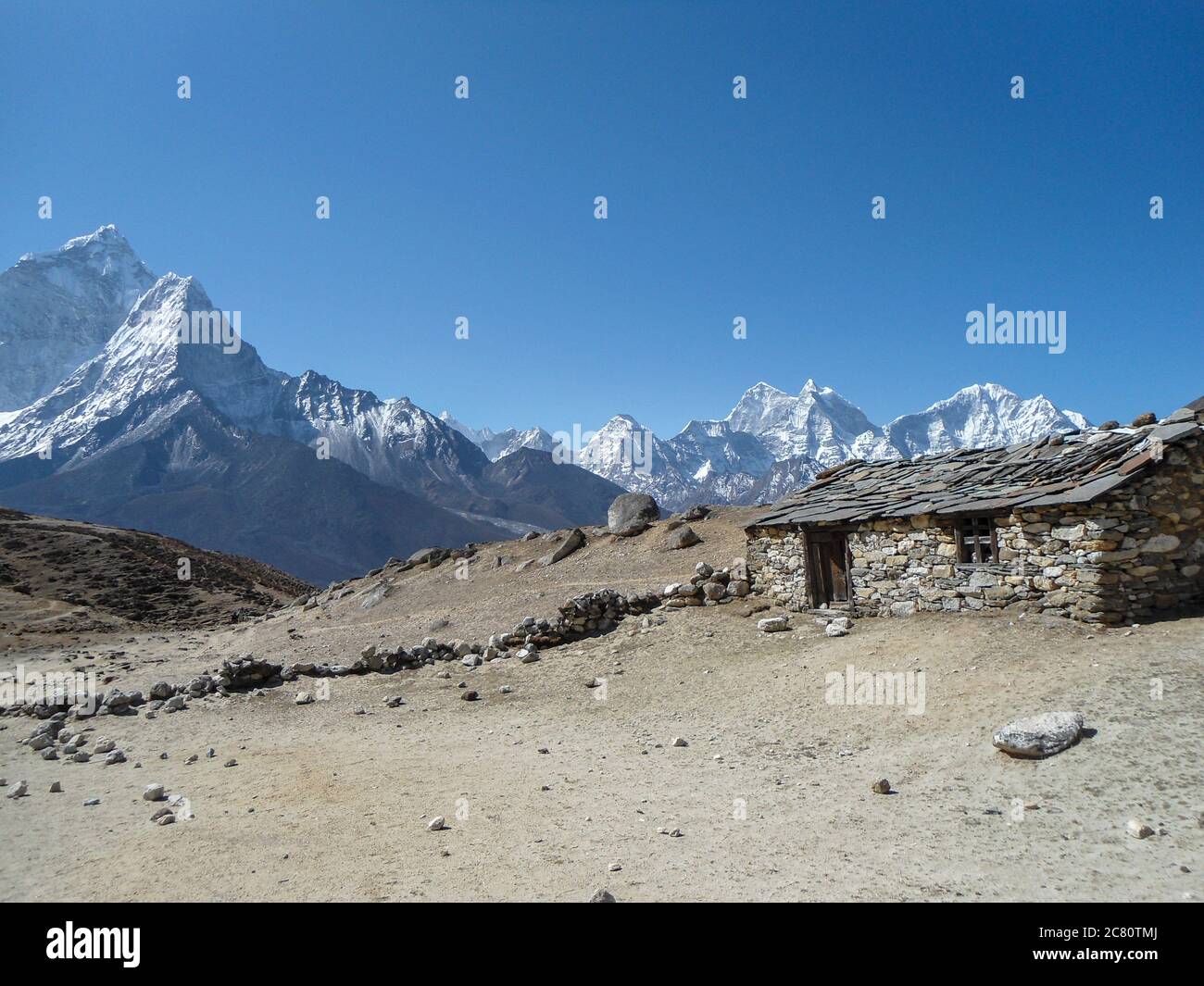 Amazing stone house in the middle of Himalayan range. High altitude and ...