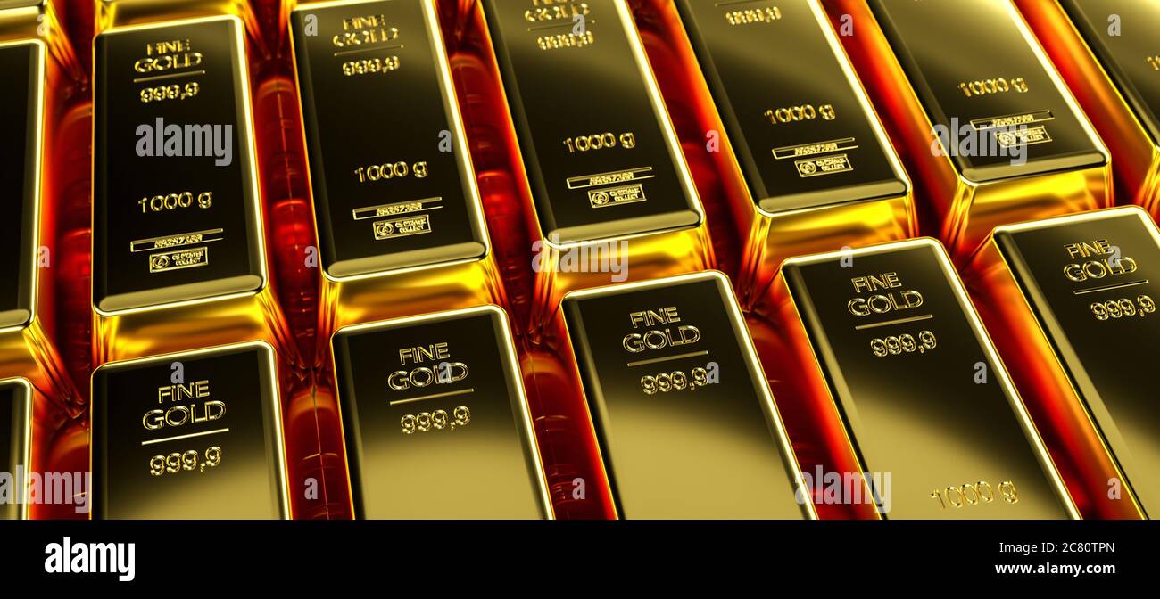 Closeup shot of gold bullions in a row - wealth business success ...