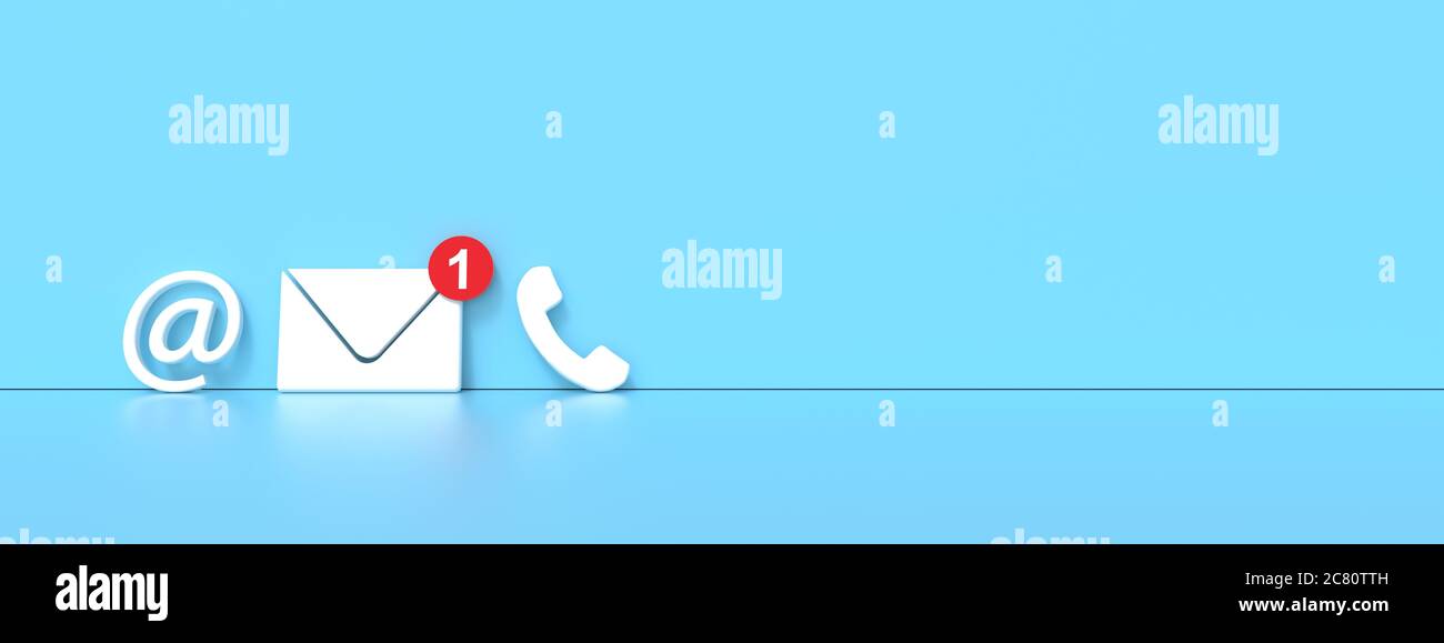 Phone, email and post icons on a blue background - contact and ...
