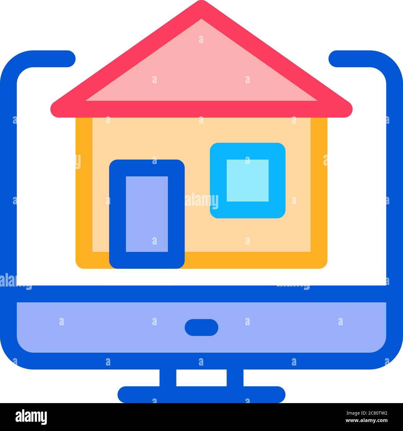 house on computer display icon vector outline illustration Stock Vector ...