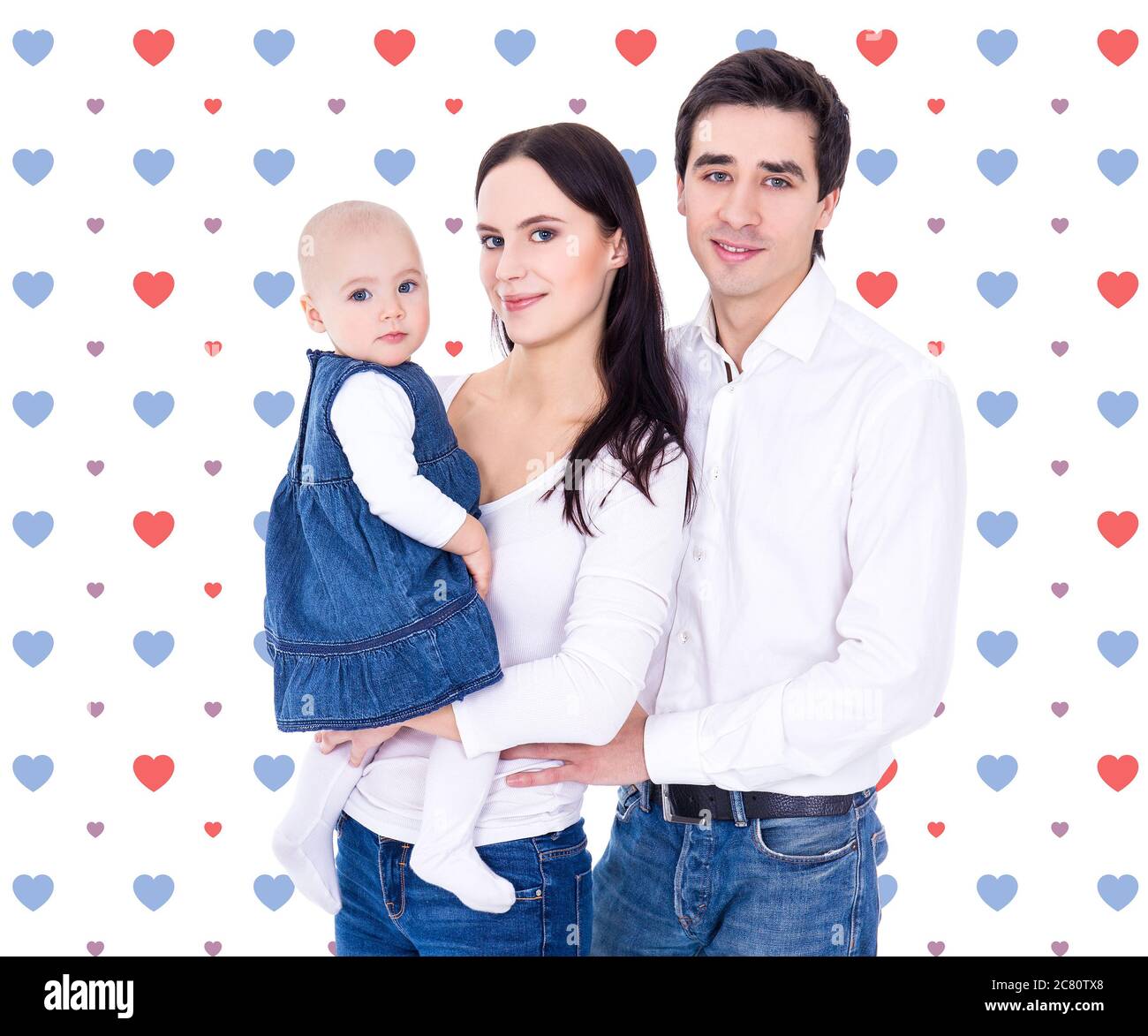 love concept - happy family with little daughter over texture ...