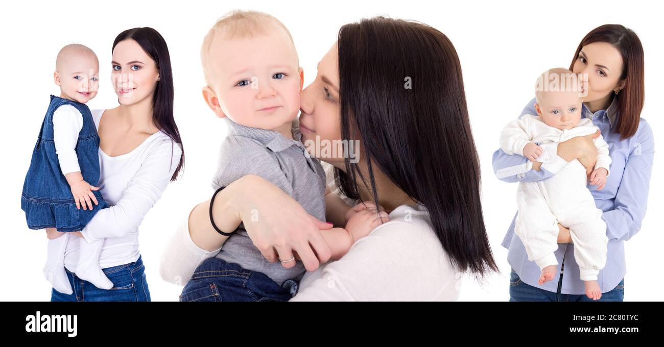 motherhood concept - portraits of happy mothers with their babies ...