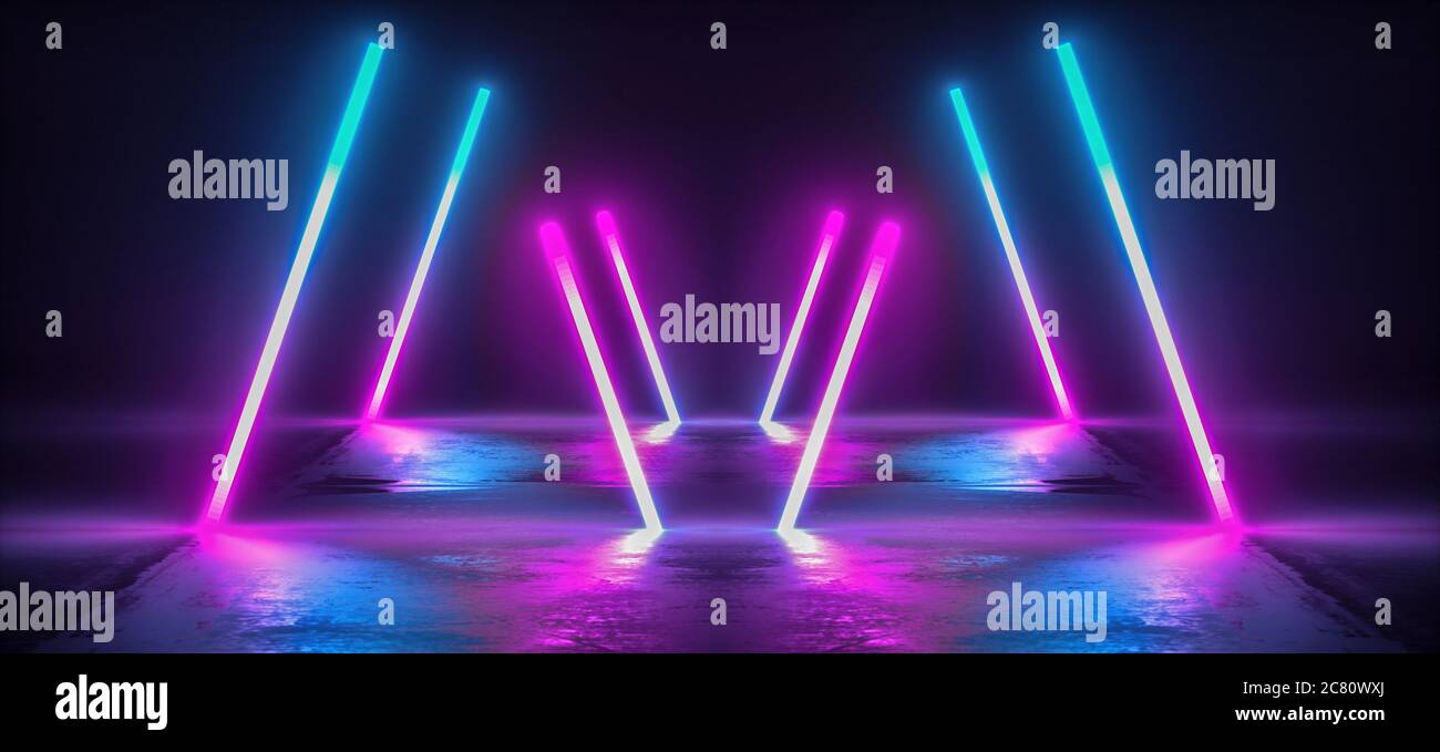 Illustration of futuristic neon lights reflecting on a concrete ground ...