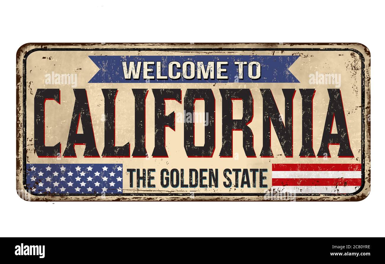 Welcome california road sign flag Cut Out Stock Images & Pictures - Alamy