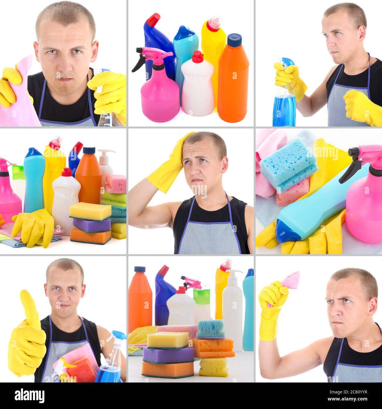 collage of young man doing cleaning work Stock Photo - Alamy