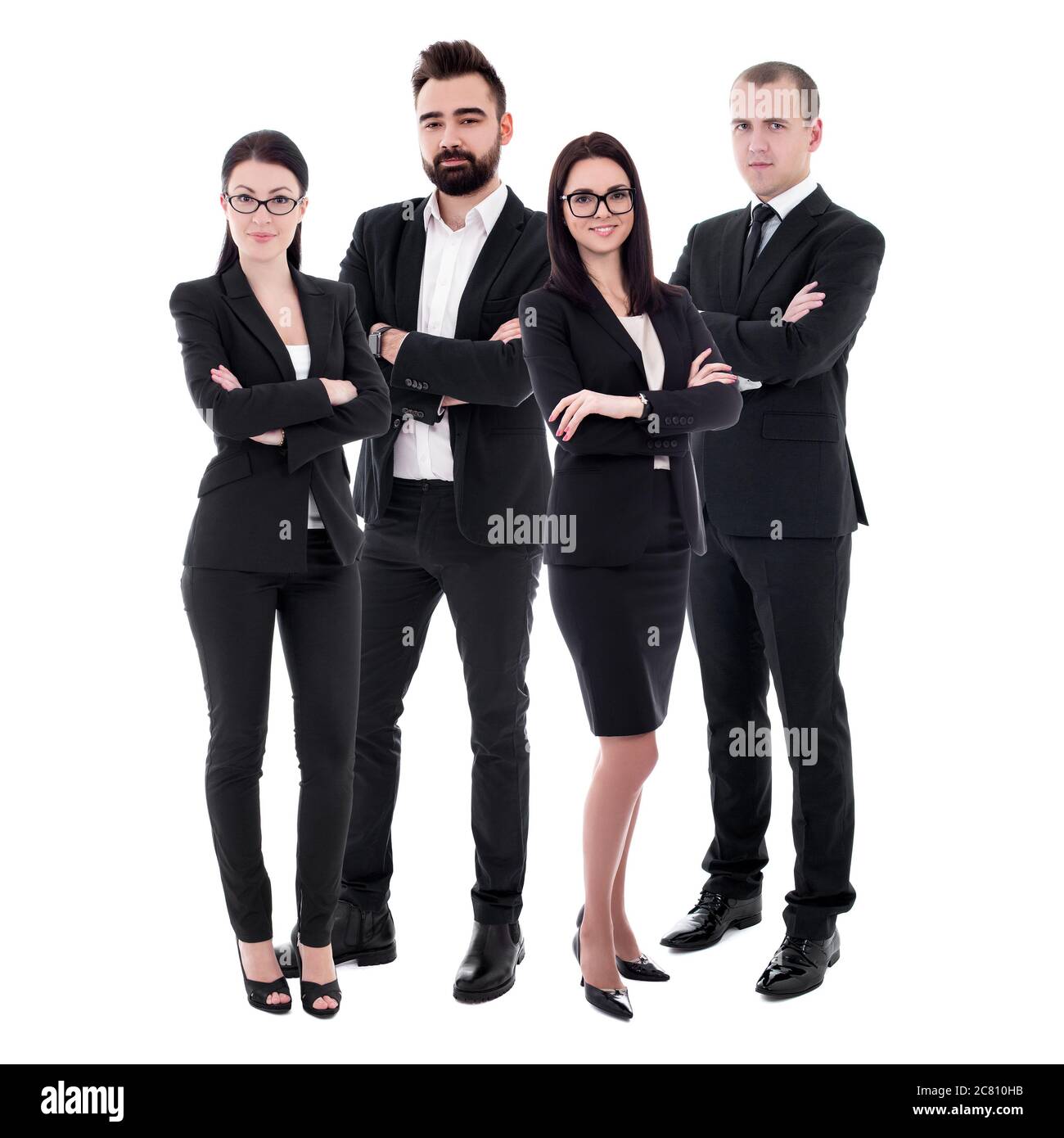 team work concept - young business people in black suits isolated on ...