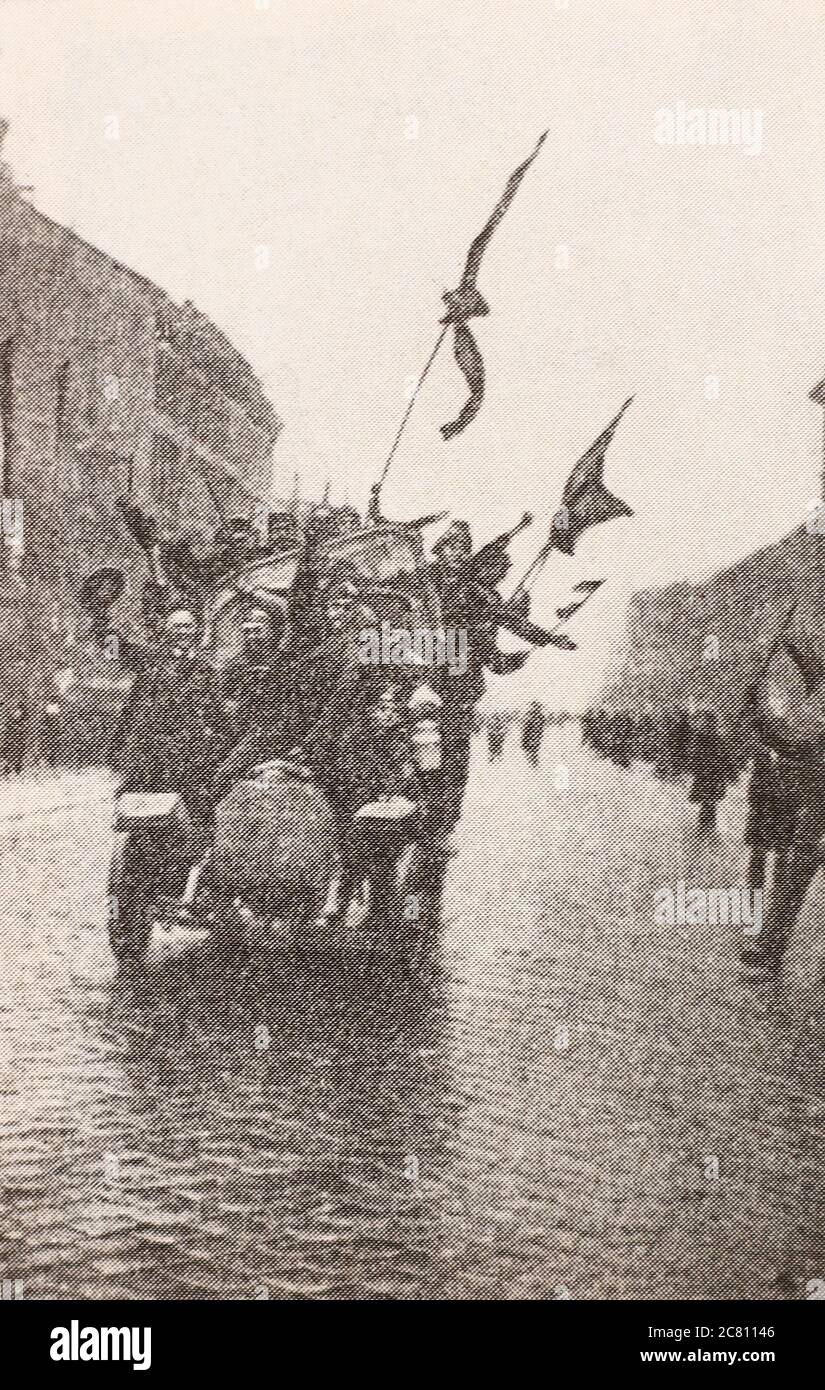 Rebellious workers and soldiers on a street in Budapest on October 31 ...