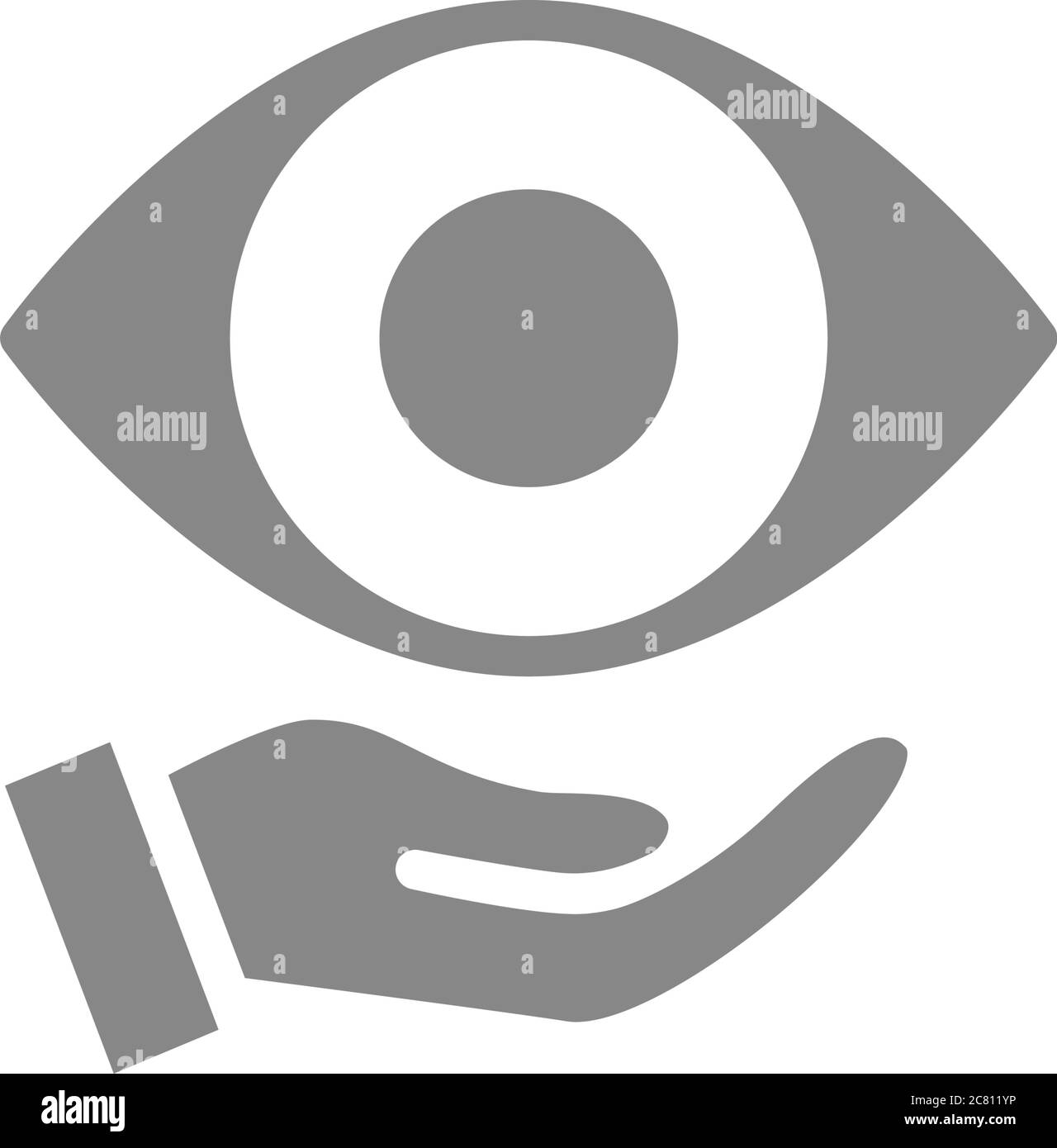 Human eye on hand grey icon. Healthcare, medical treatment, disease ...