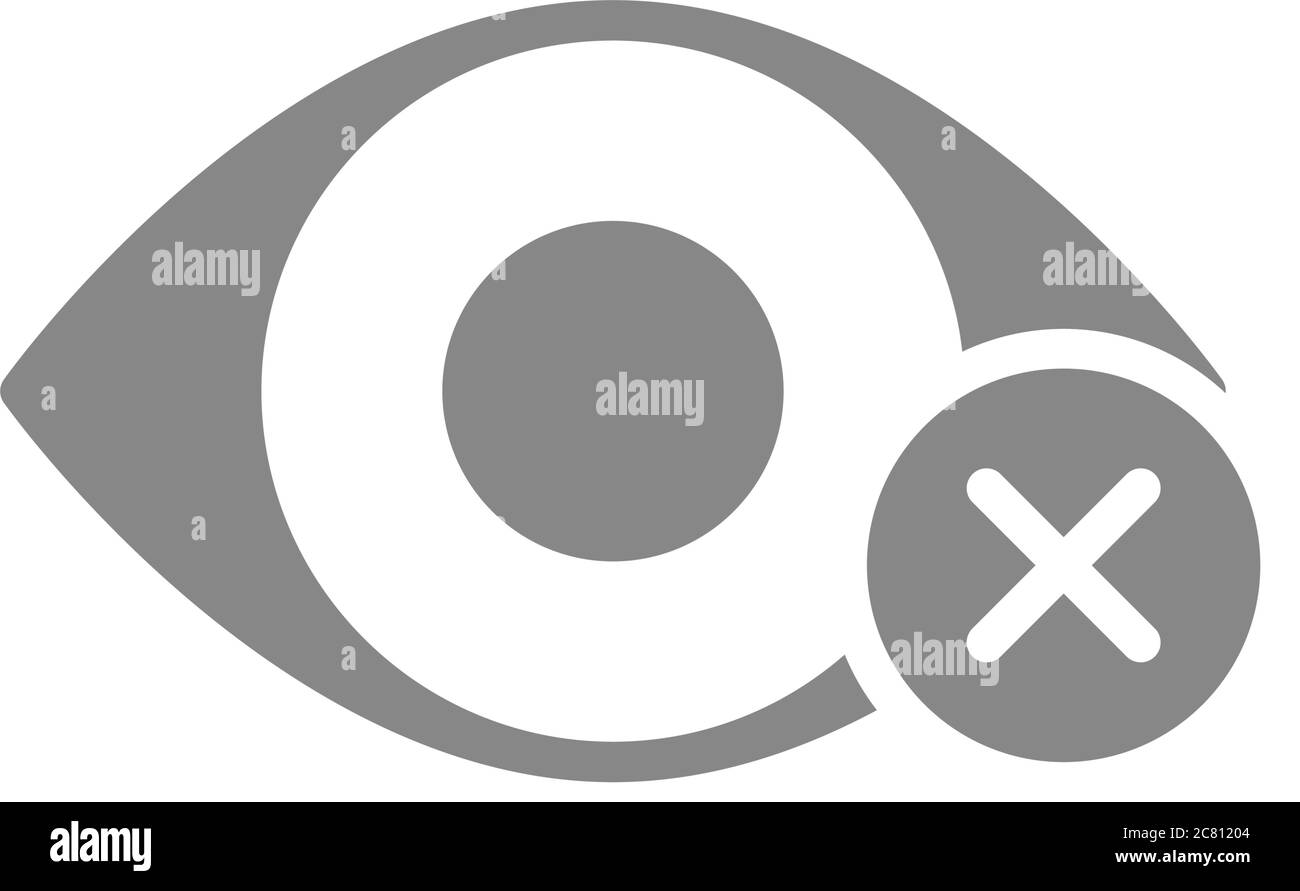 Human eye with cross checkmark grey icon. Disease visual system symbol ...