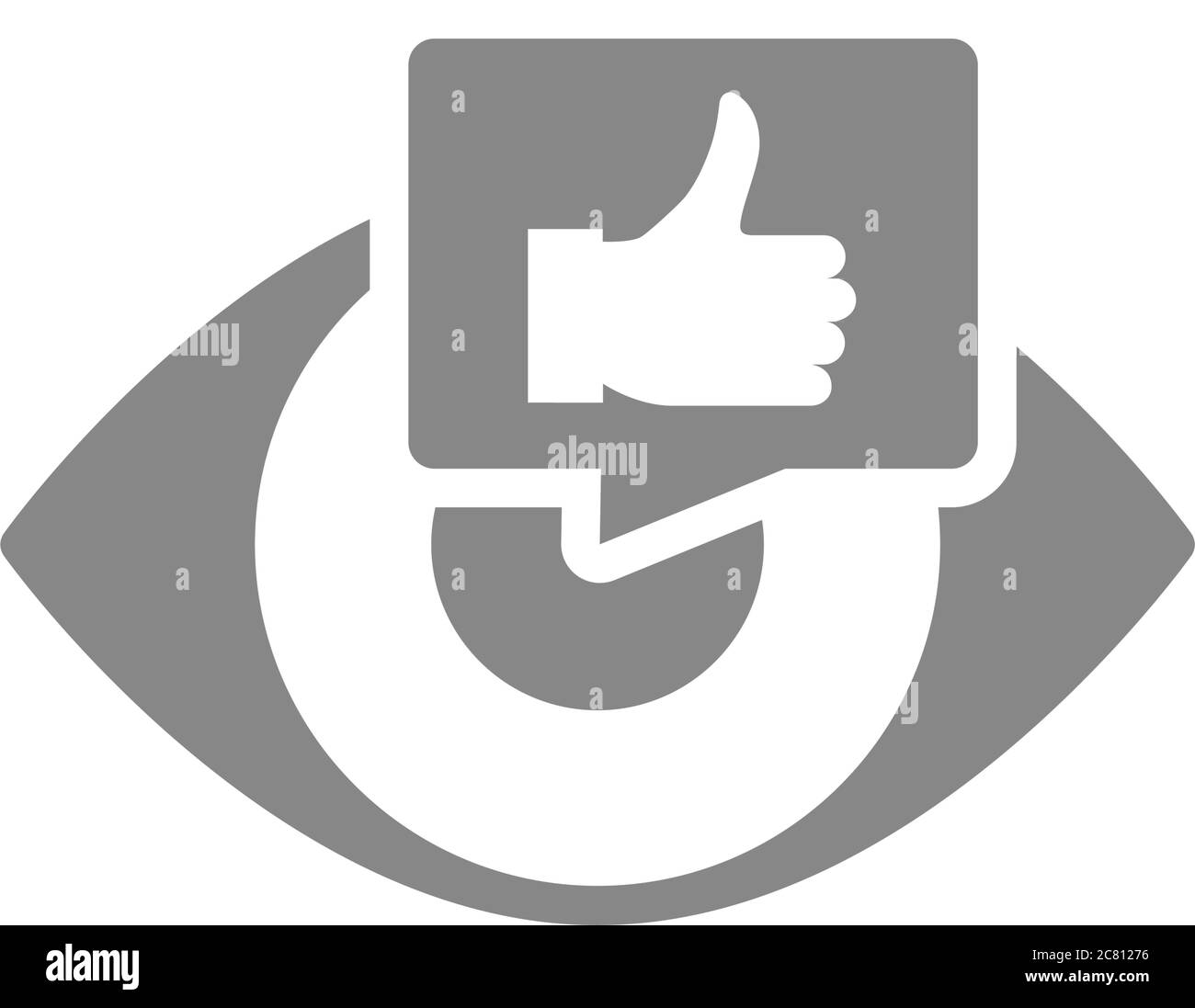 Human eye with thumb up in chat bubble grey icon. Healthy visual organ ...