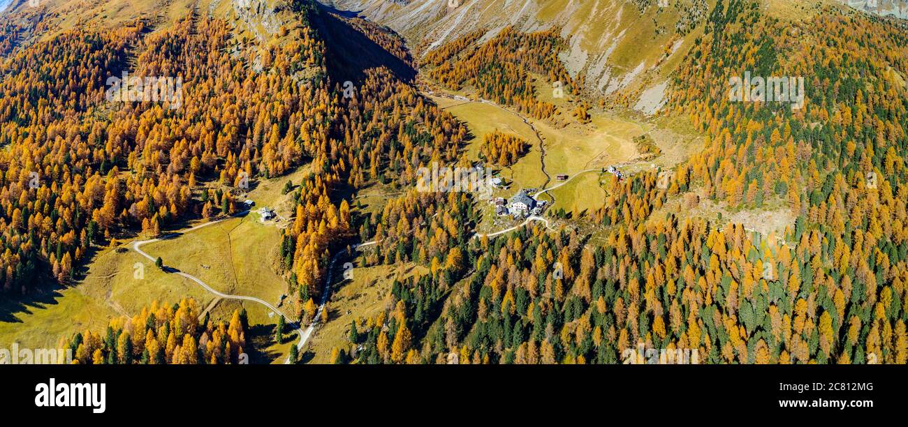 Val di Campo - Engadina (CH) - Autumnal aerial view of the Refuge Stock ...