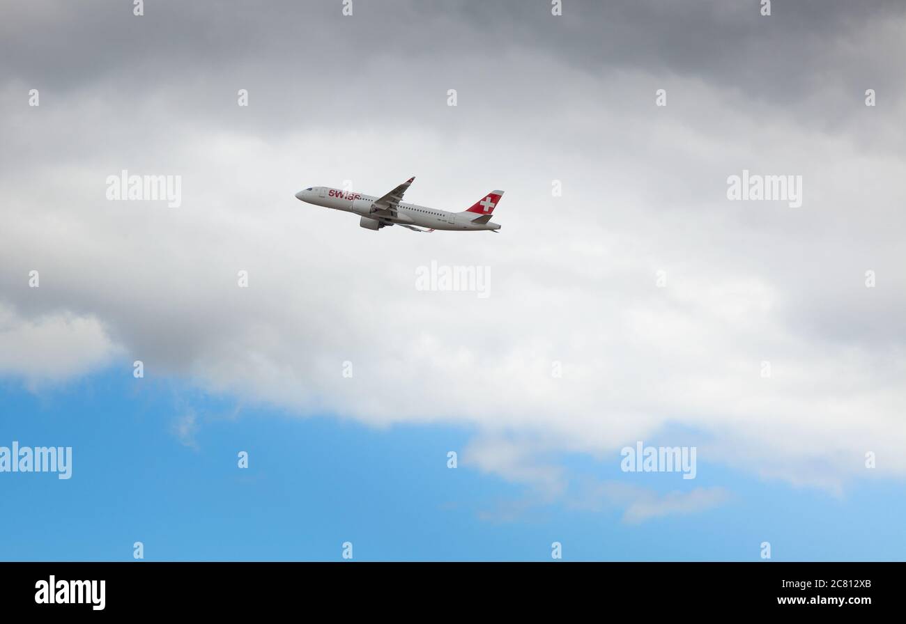 Ukraine, Kyiv - July 8, 2020: Passenger aircraft. Airbus A220 - MSN ...