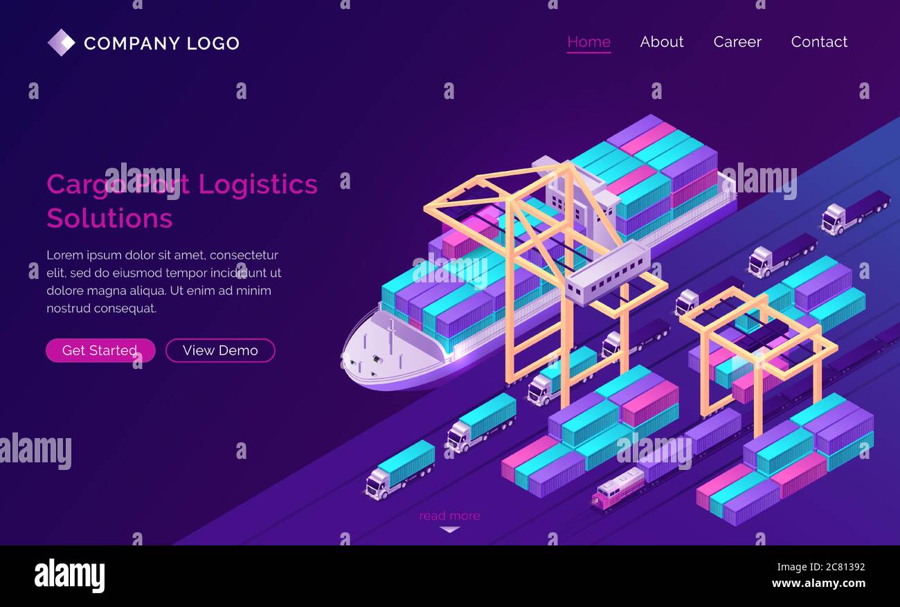 Cargo port logistics solutions banner. Sea freight, international ...