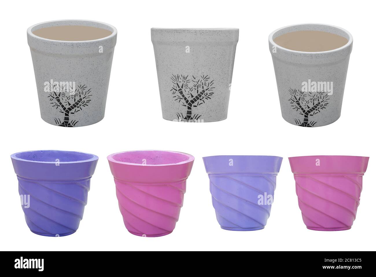 empty flower pots of different colour and different prospective ...