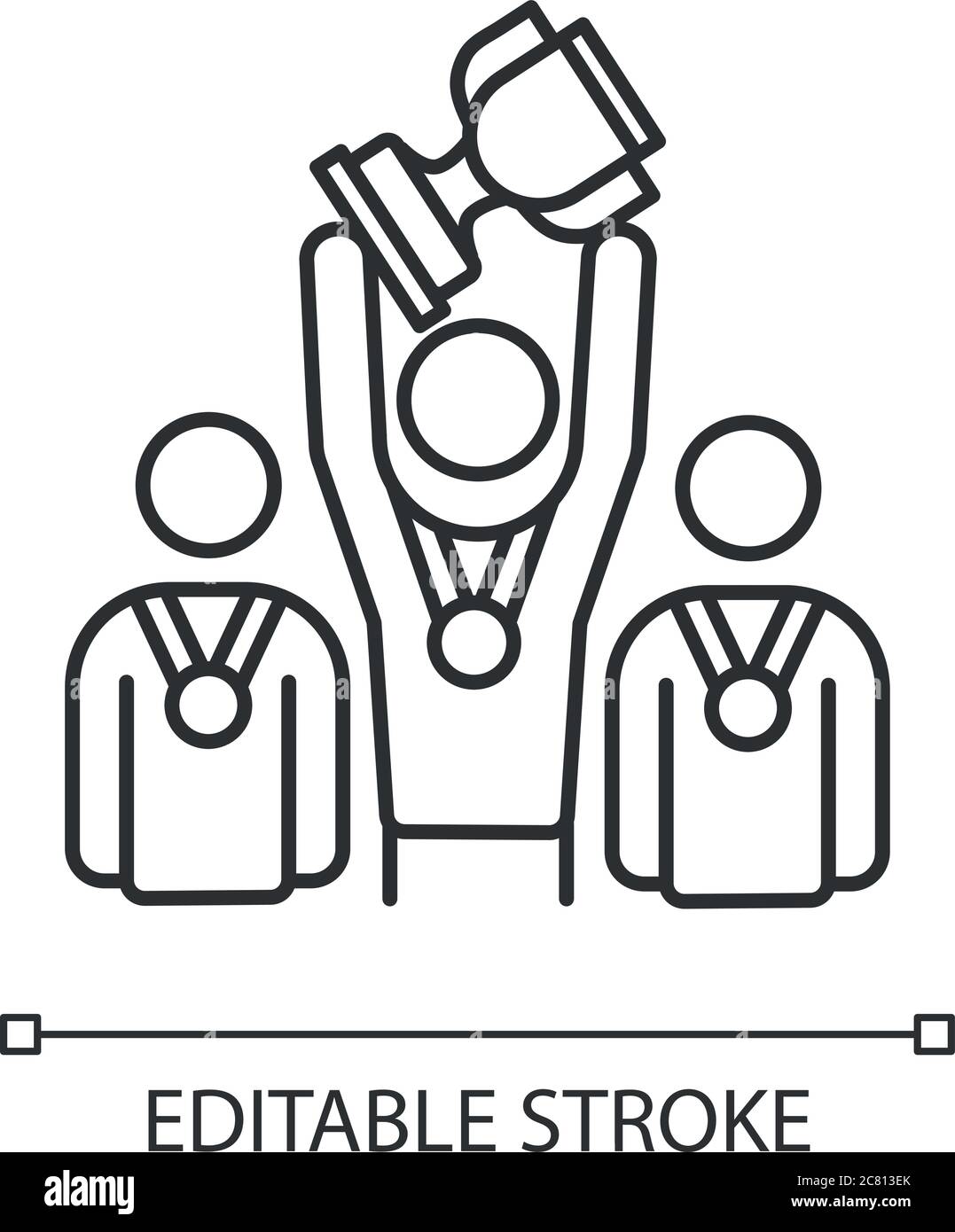 Sports team pixel perfect linear icon. Winning trophy in competition ...