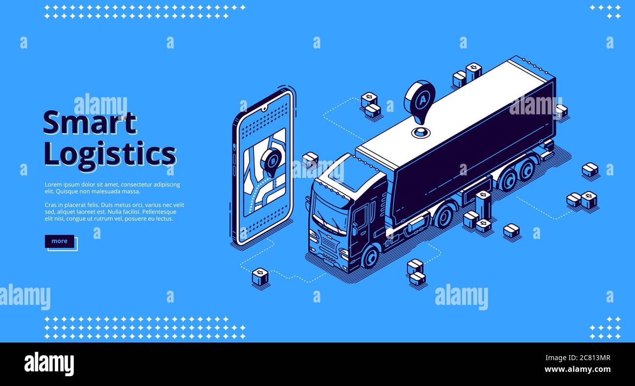 Smart logistics banner. Mobile geolocation service for track delivery ...