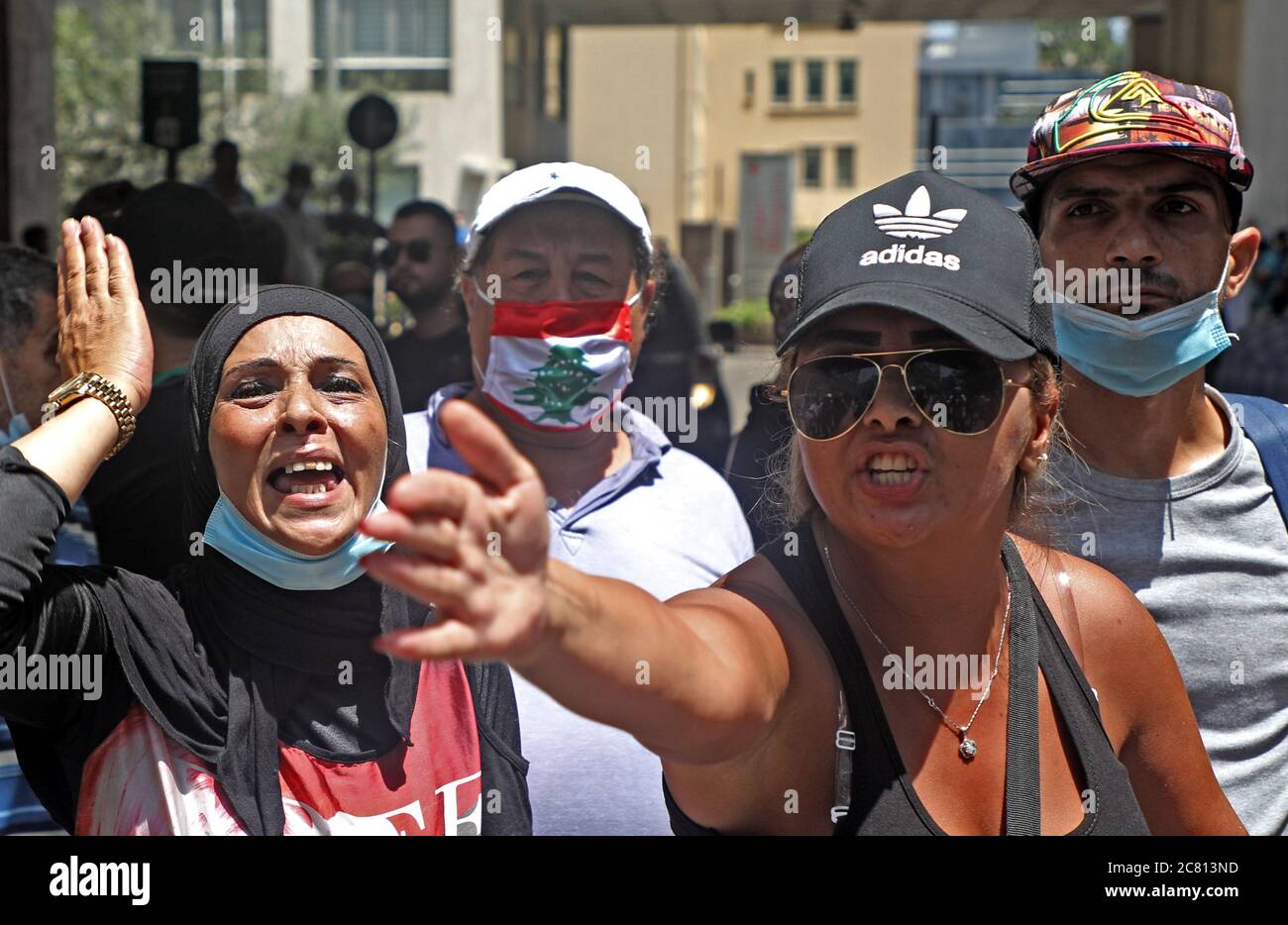 Beirut, Lebanon. 20th July, 2020. Workers protest outside the American ...