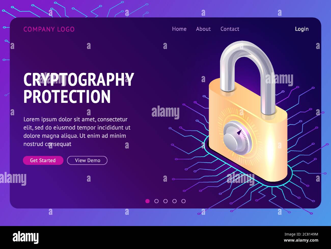 Cryptography protection, vector web banner isometric concept. Large ...
