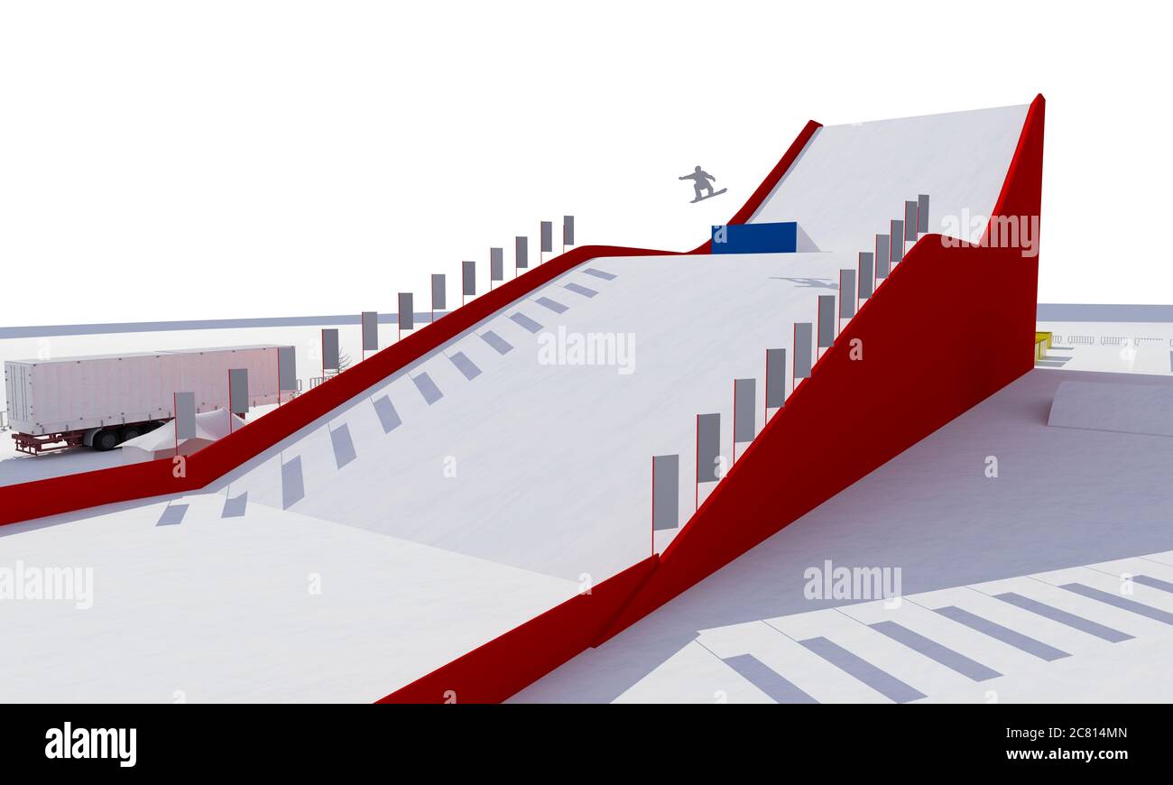 3d illustration of a Snowboard and freestyle Ramp Stock Photo - Alamy