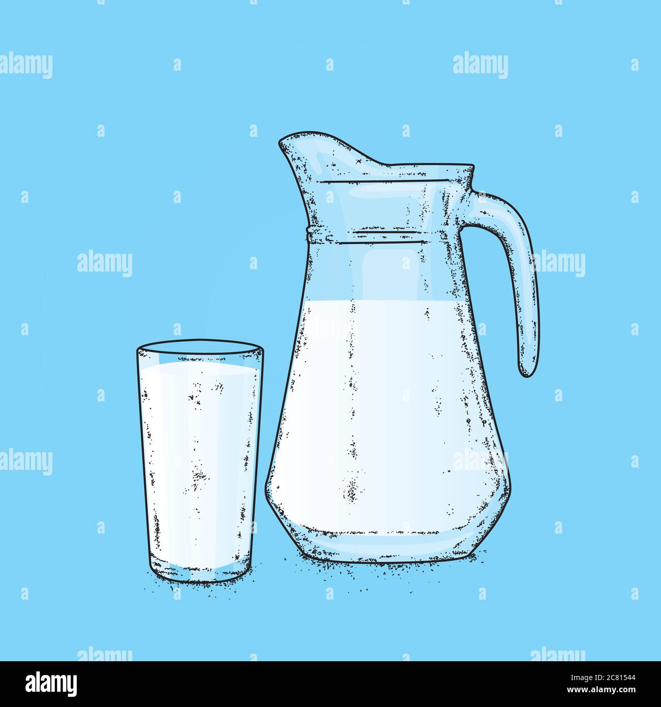 Decanter and glass for milk, water or juice. Hand drawn vector ...