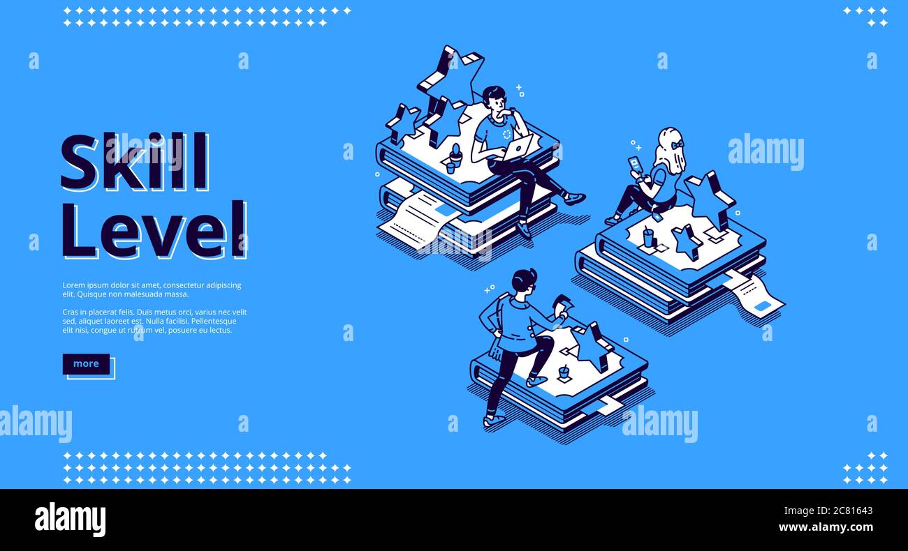 Skill level isometric landing page. Professional education and ...