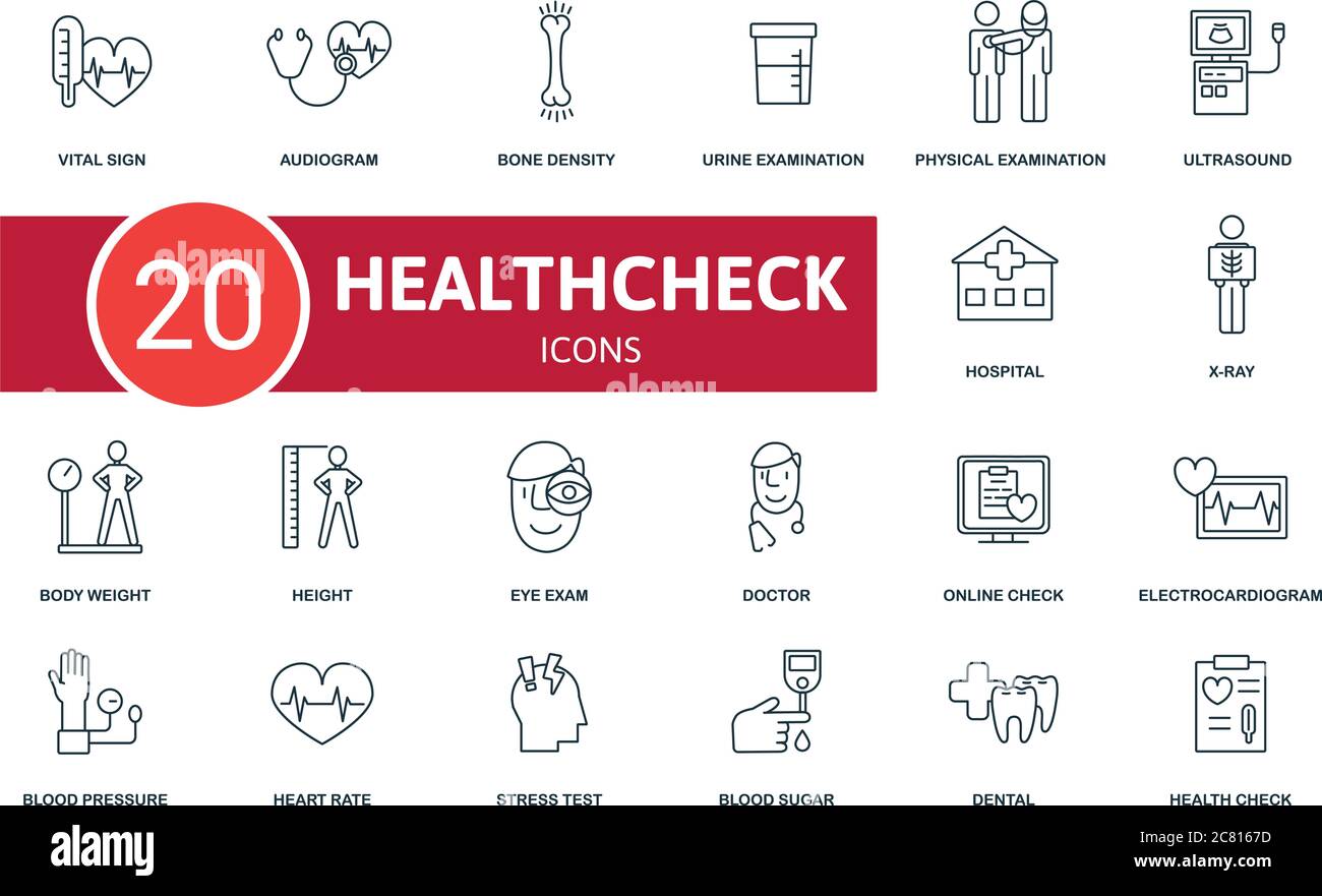 Health Check icon set. Collection contain doctor, body weight, eye exam ...