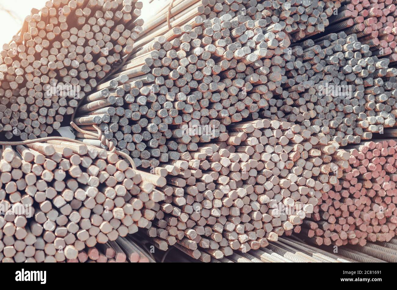 Metal construction reinforcement in stacks at construction Stock Photo ...
