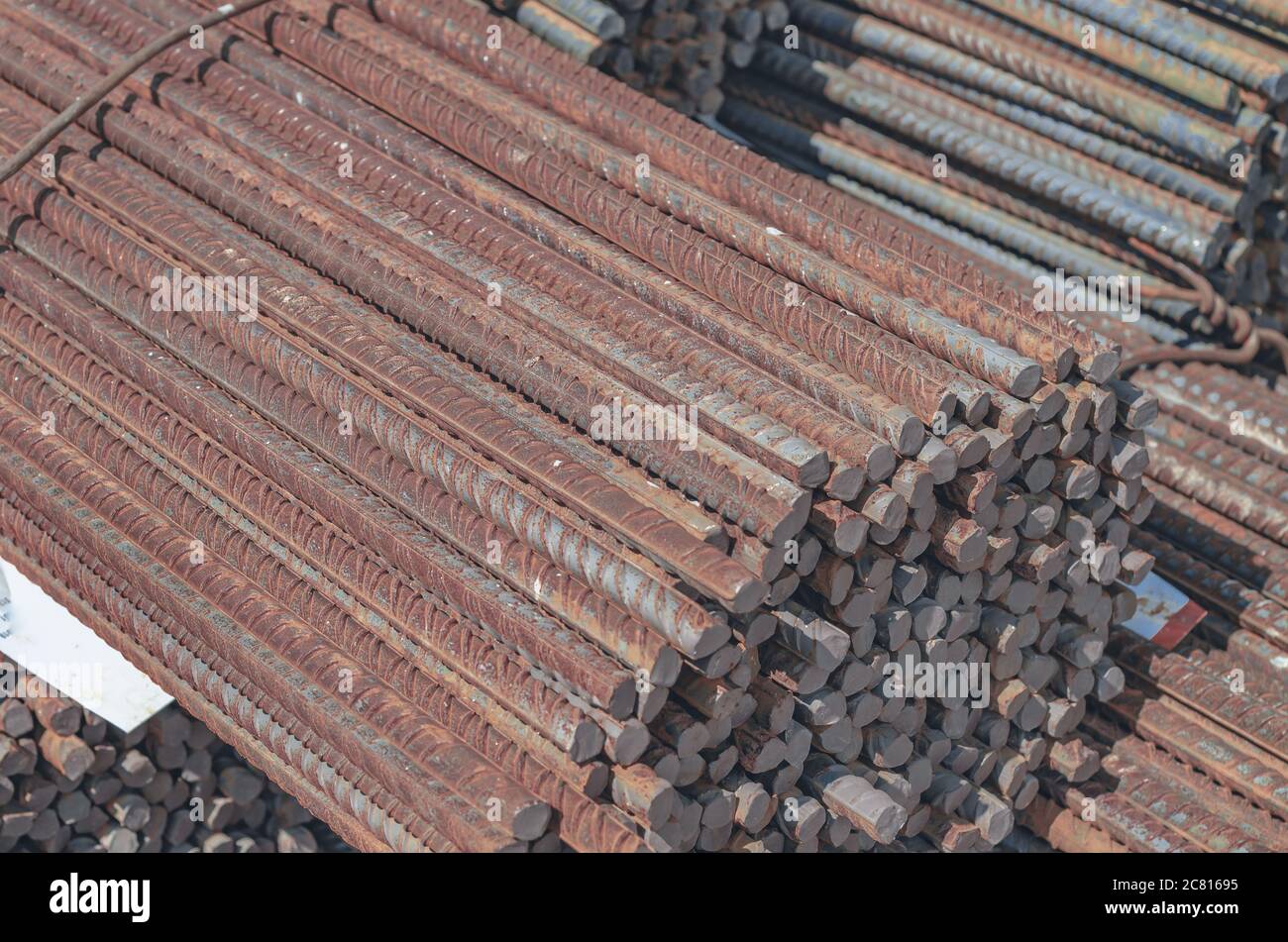 Metal building reinforcement folded at construction site, prepared for ...