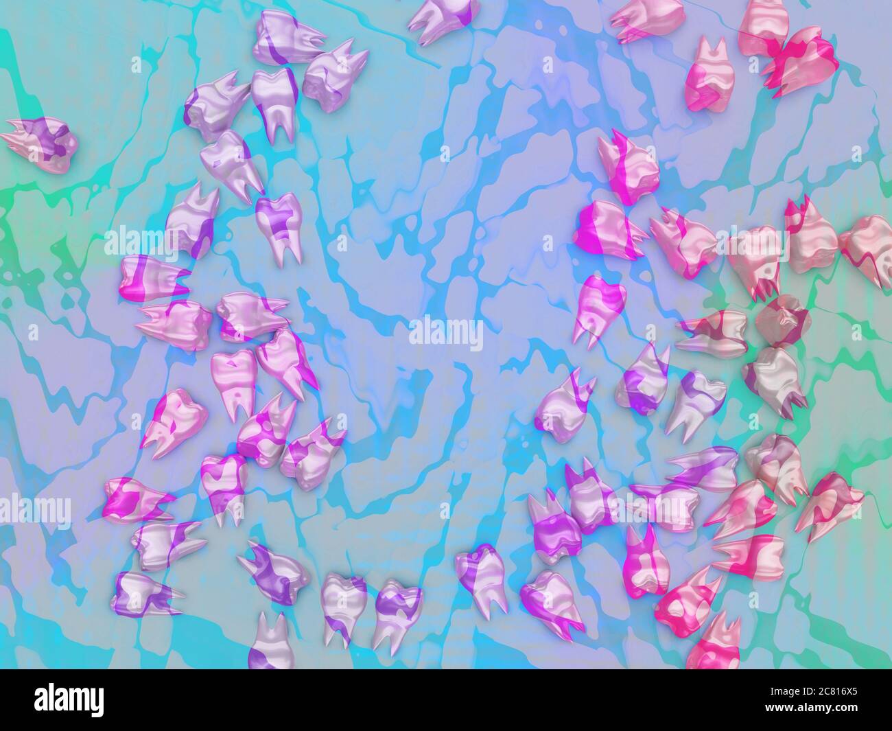 colored molar teeth on colored background. Abstract creative dental ...