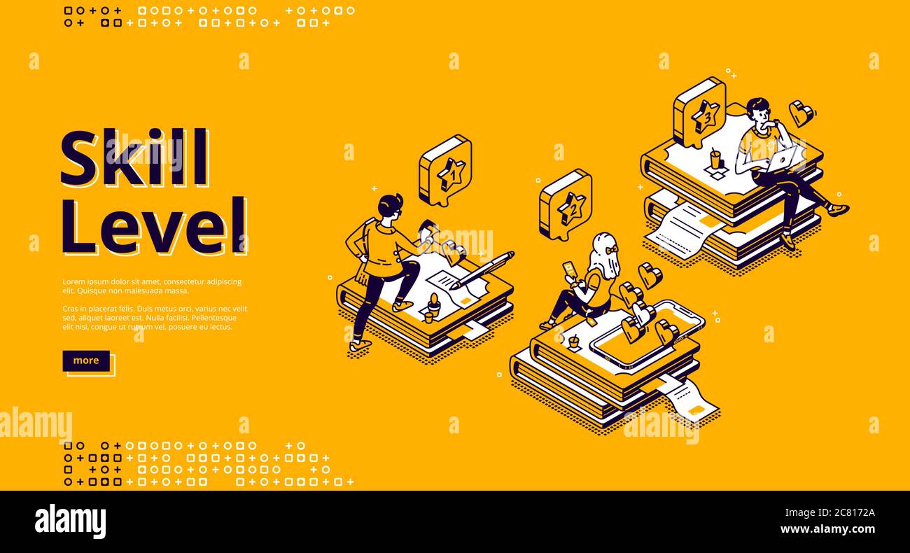 Skill level isometric landing page. Professional education and ...