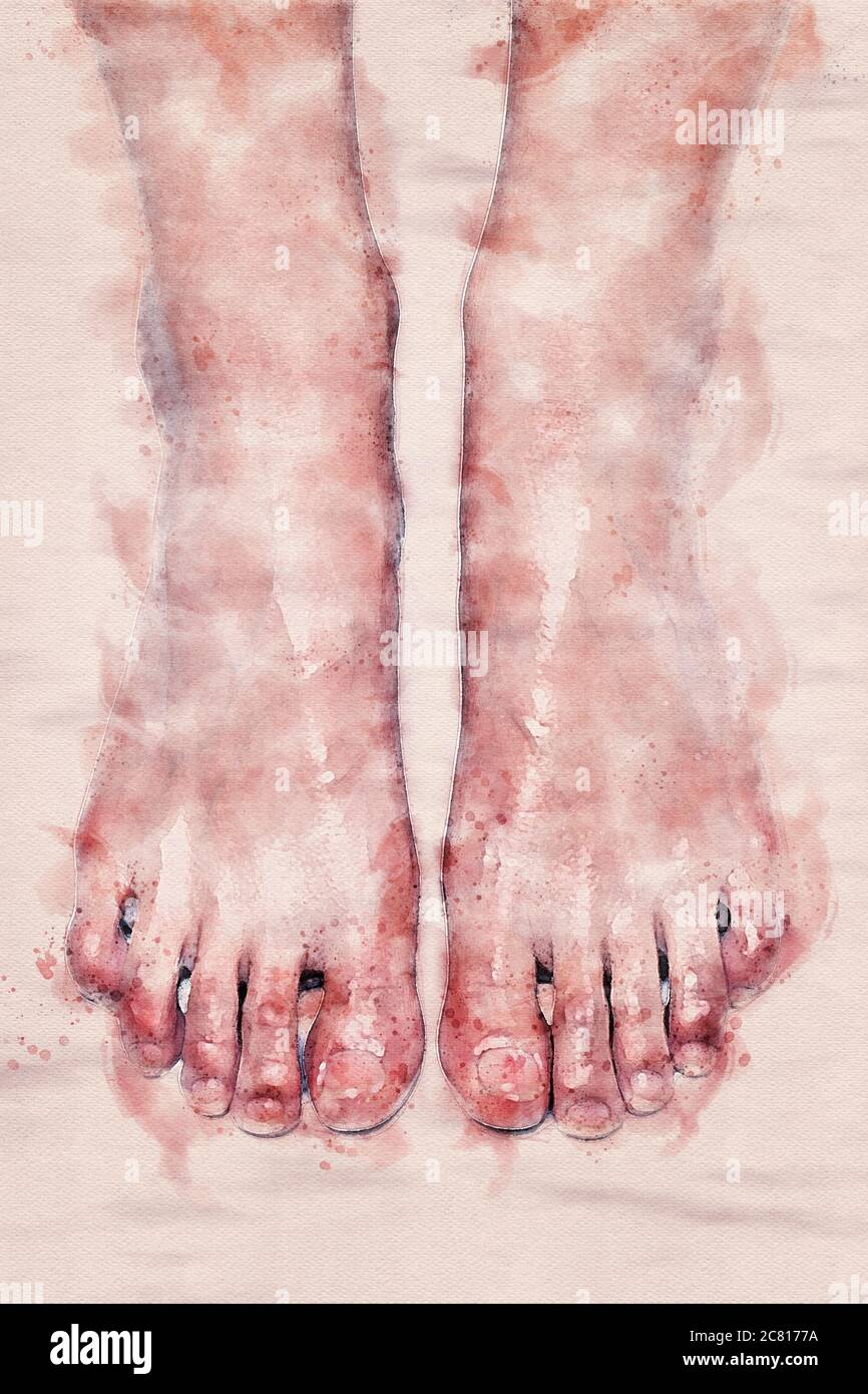foot painting expressed in watercolors Stock Photo - Alamy