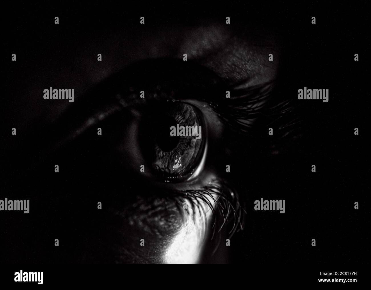 Closeup grayscale shot of a human eye - concept for depression and ...