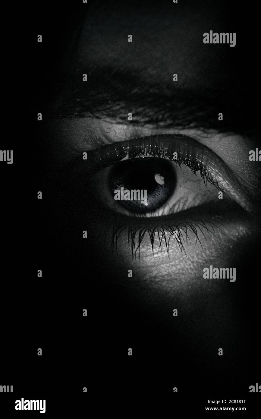 Grayscale vertical closeup shot of a human eye Stock Photo - Alamy