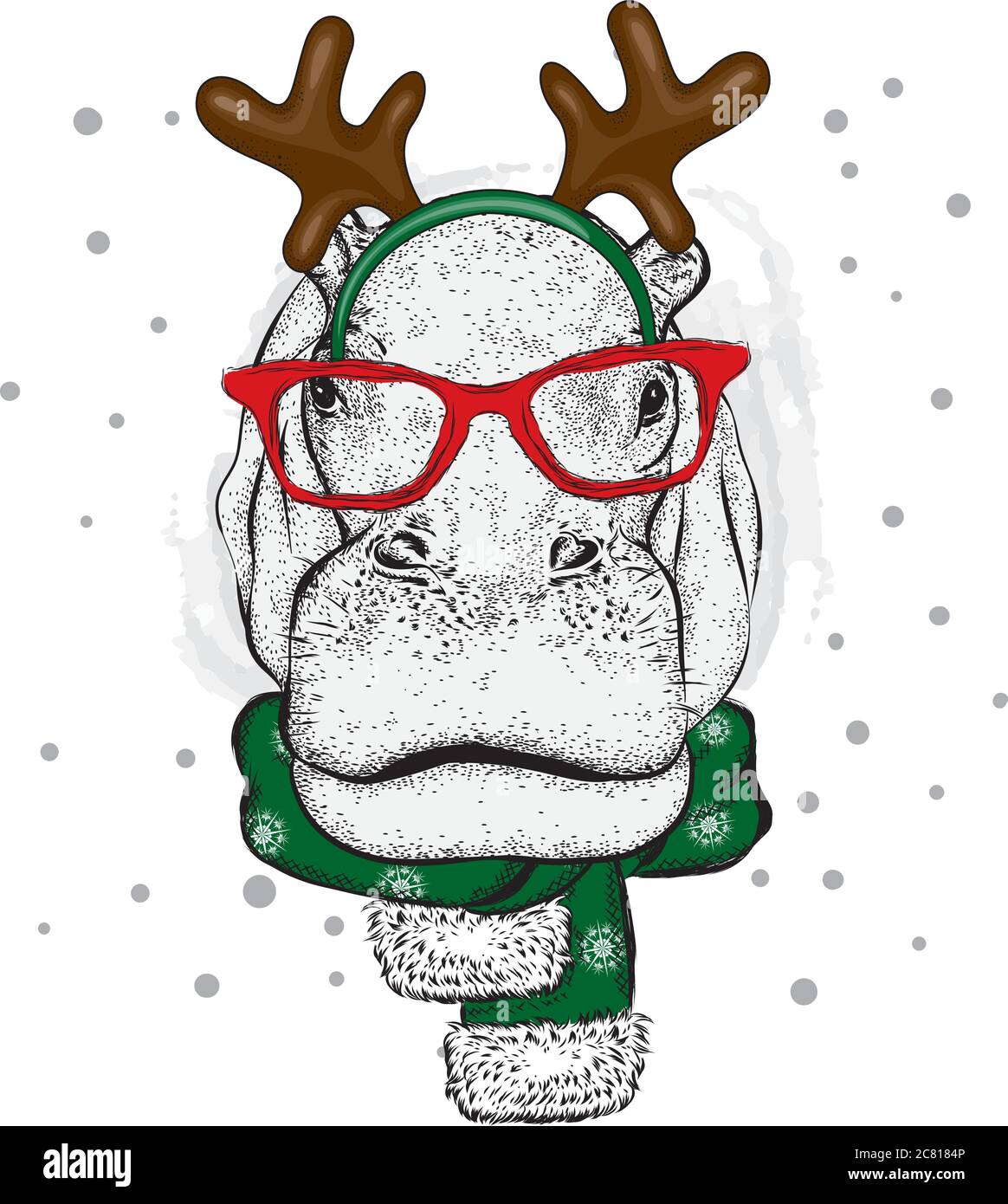 Funny Hippo in glasses and with horns. Hippopotamus in a deer costume ...