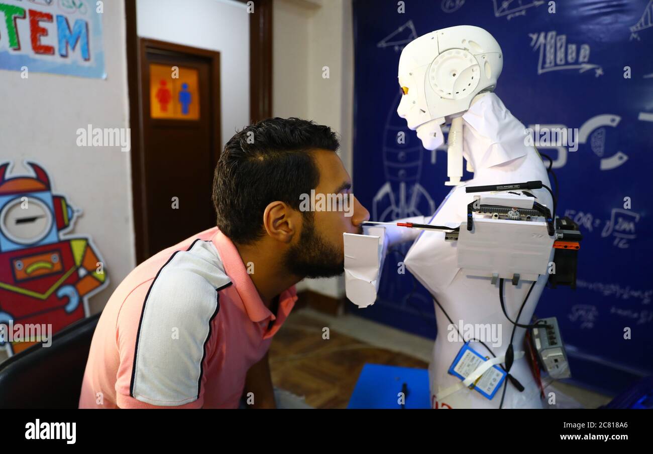 Tanta, Egypt. 17th July, 2020. Cira 02, a robot invented for the ...
