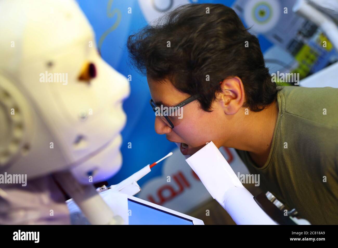 Tanta, Egypt. 17th July, 2020. Cira 02, a robot invented for the ...