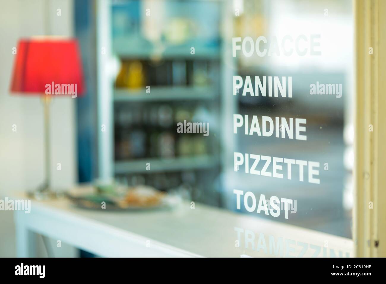 italian bar sign text panini piadina pizza toast tramezzini Stock Photo ...