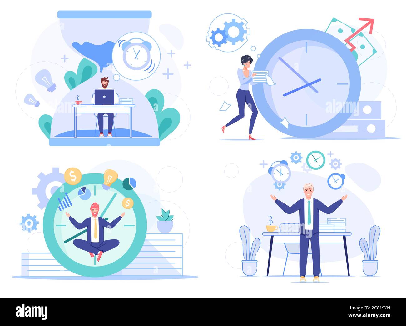 Deadline procrastination office people worker set Stock Vector Image ...
