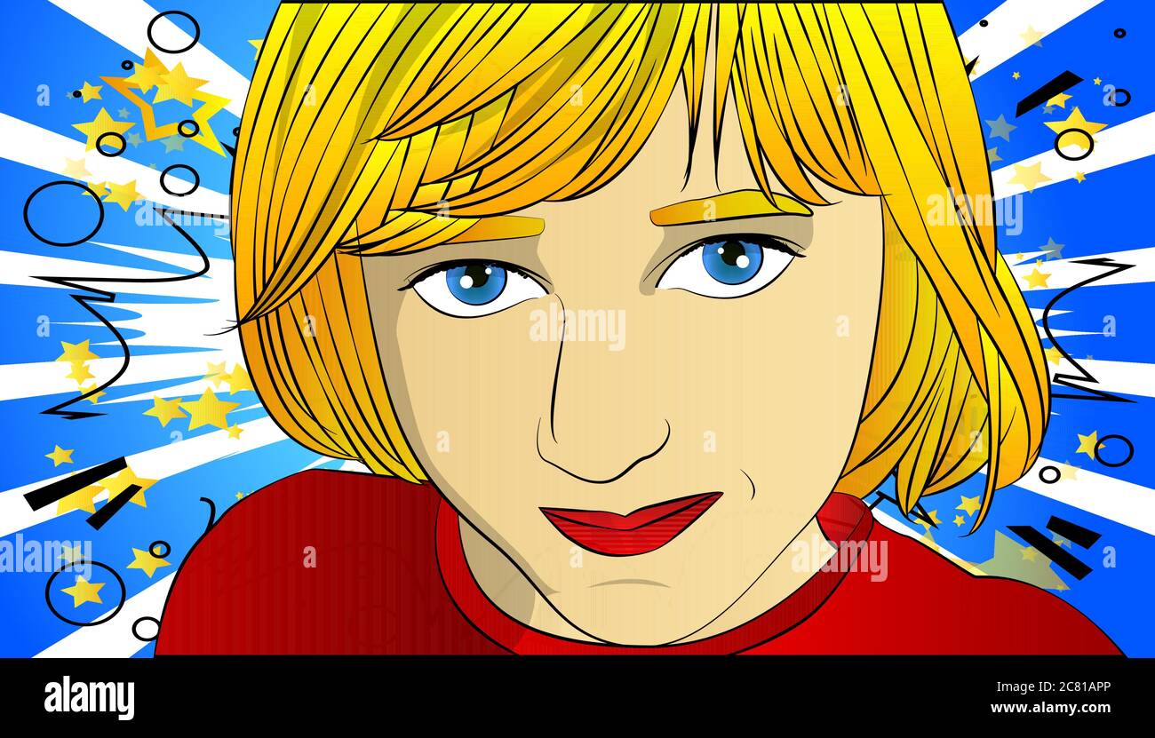 Clean fresh face close up of a beautiful young girl - comic book style ...