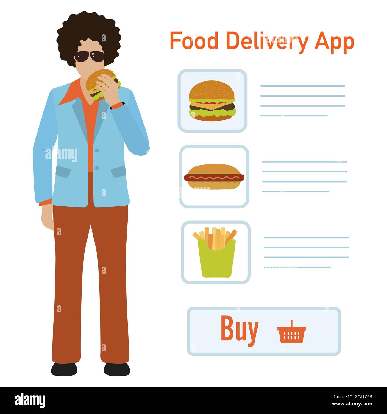 Vector illustration Online food, drink ordering app. Safe delivery ...