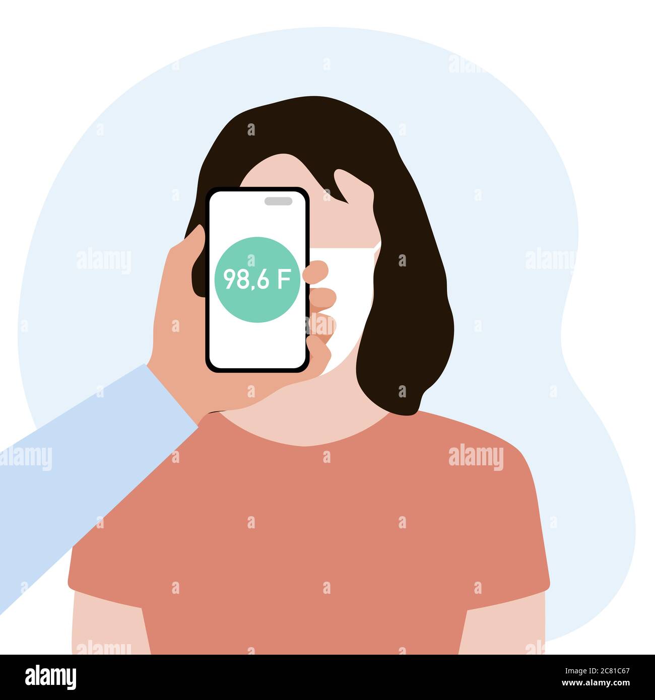 Vector illustration Phone placed on forehead of person remotely ...