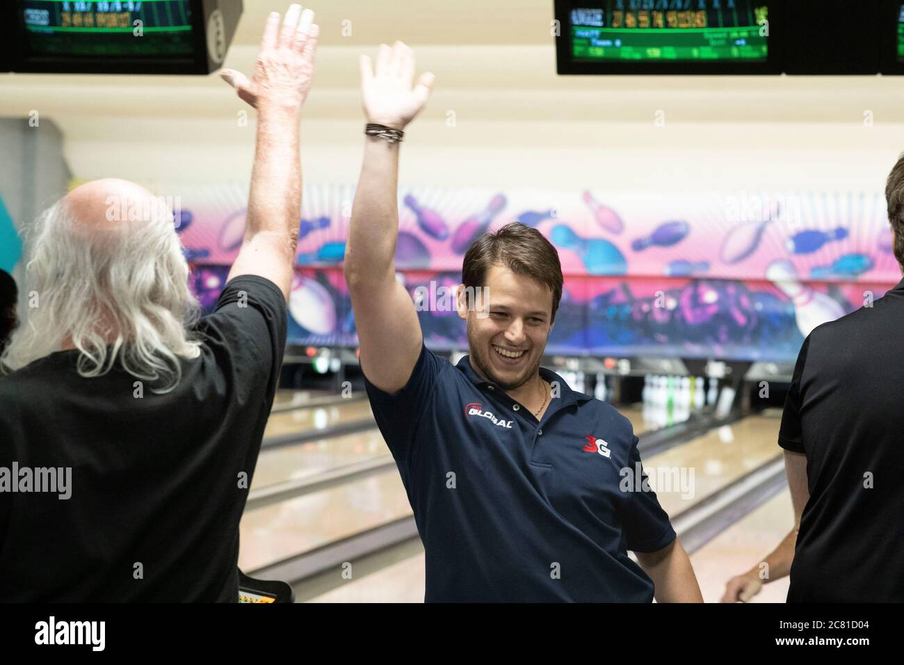 Austin, TX USA July 17, 2020: Patrons enjoy the last bowling night at ...