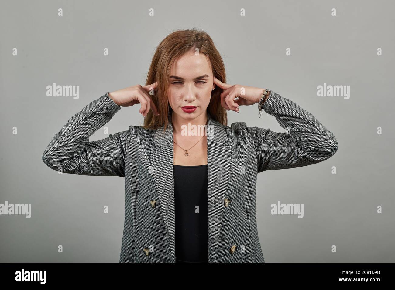 Woman Fingers Ears Eyes Closed High Resolution Stock Photography and ...