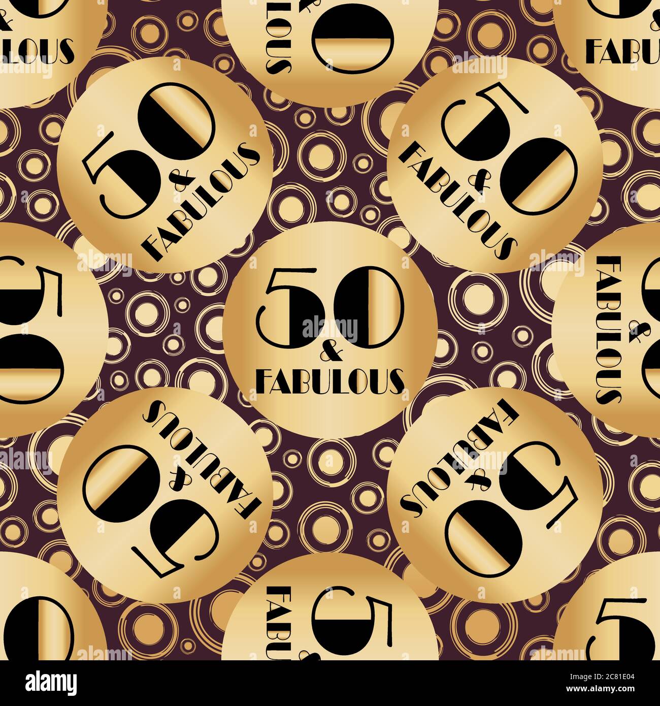 Fifty and fabulous birthday seamless vector pattern gold foil ...