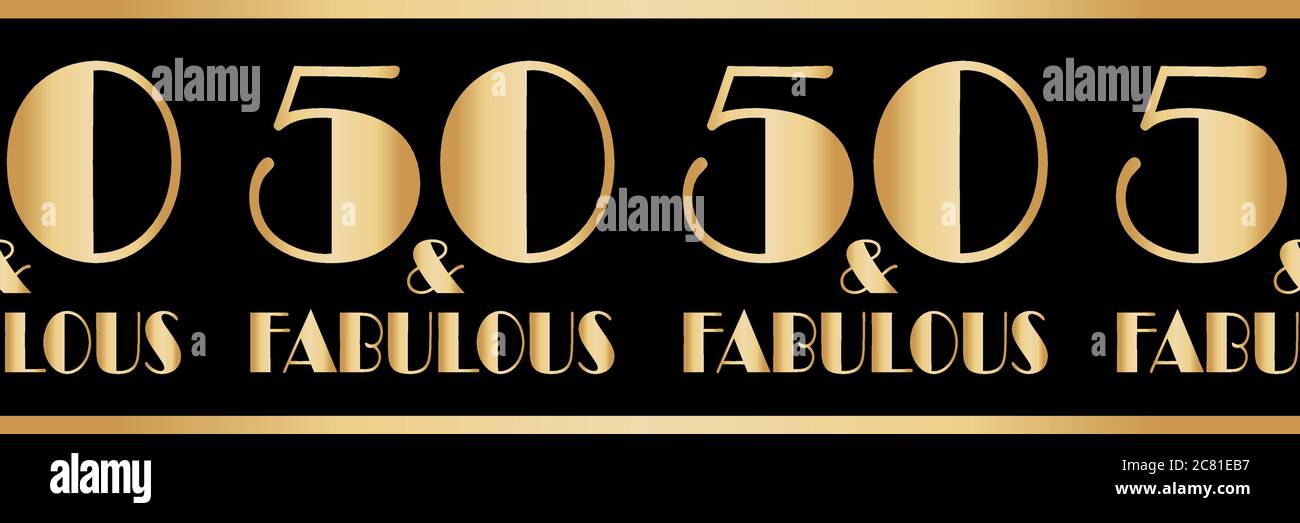 Fifty and fabulous birthday vector gold foil effect border. Elegant ...