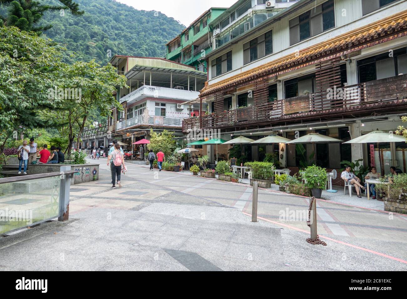 NEW TAIPEI CITY, TAIWAN - JULY 19 2020: Crowds of shoppers in Wulai, an ...