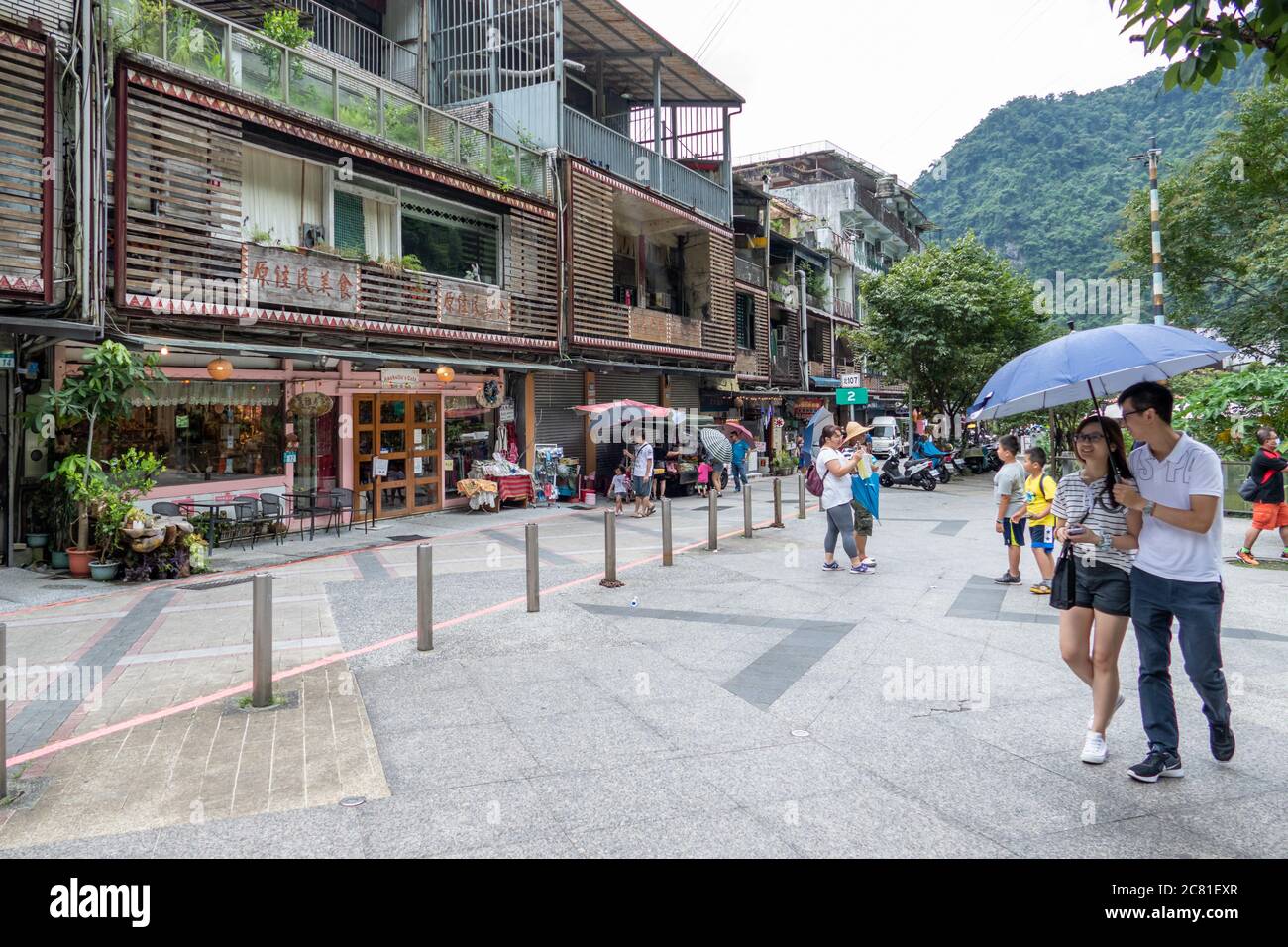 NEW TAIPEI CITY, TAIWAN - JULY 19 2020: Crowds of shoppers in Wulai, an ...