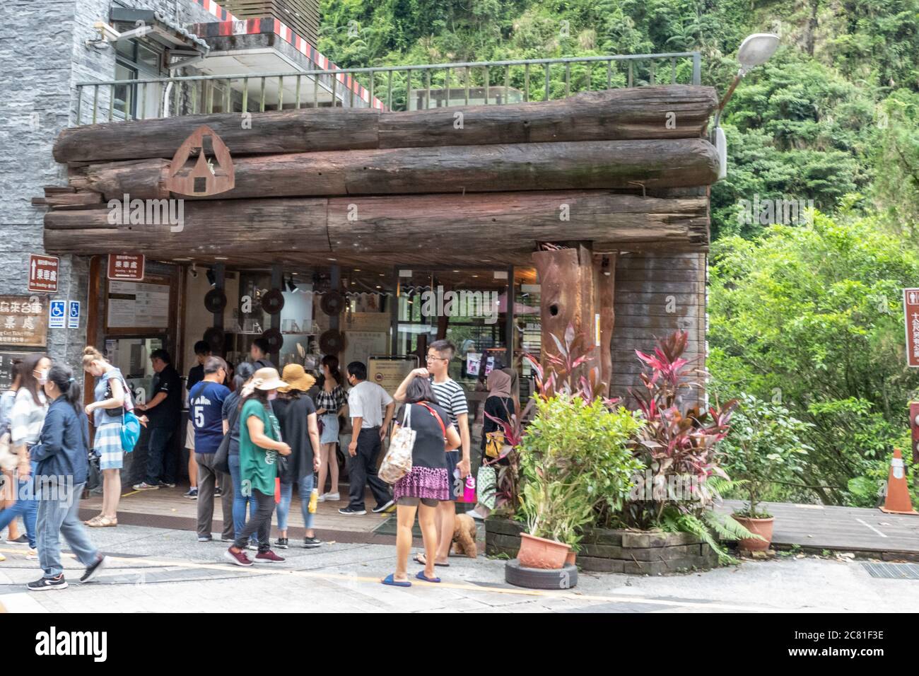 NEW TAIPEI CITY, TAIWAN - JULY 19 2020: Crowds of shoppers in Wulai, an ...