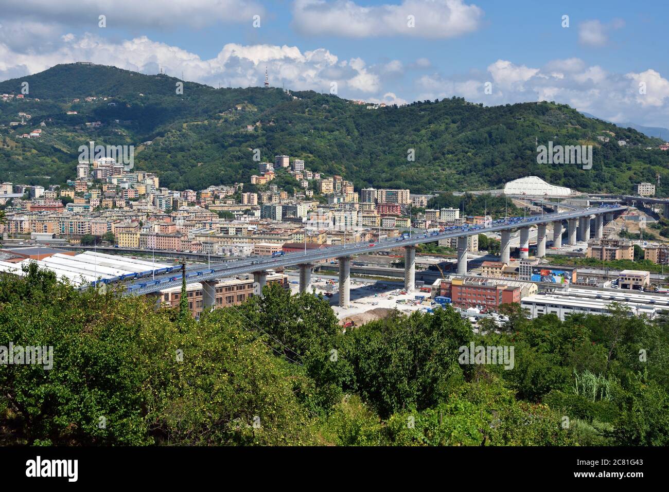 GENOA, ITALY, JULY 20 testing and load tests of the new genoa bridge ...